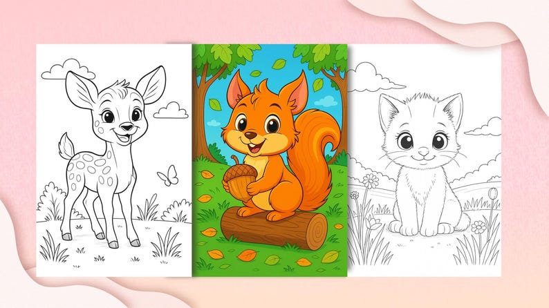 Cute Animal Coloring Book for Kids – 25 Printable Pages – Fun Line Art ...