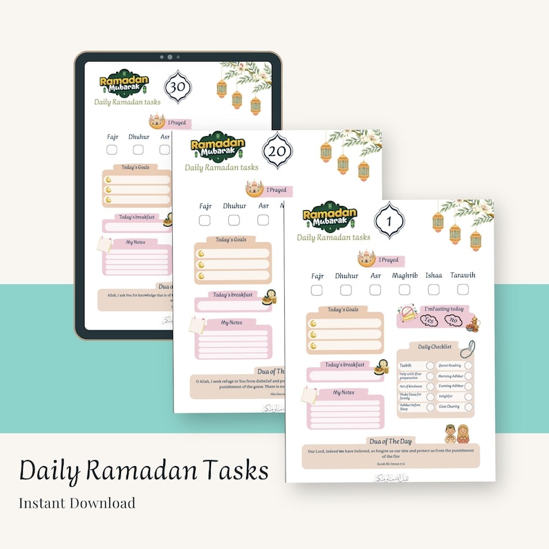 Ramadan Planner Printable 30 Days | Daily Salah Prayer & Fasting ...