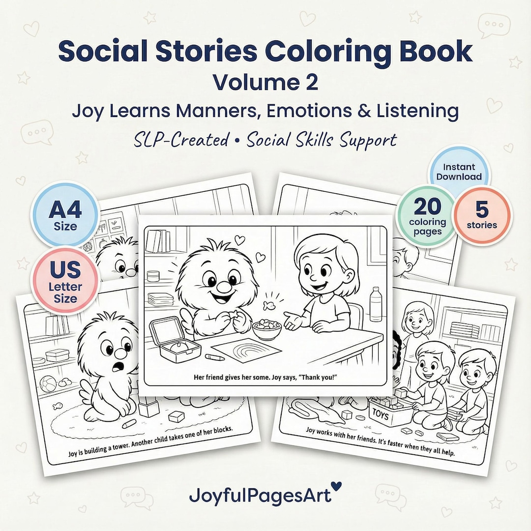 Social Stories Coloring Pages Vol 2 Printable PDF | Manners & Emotions ...