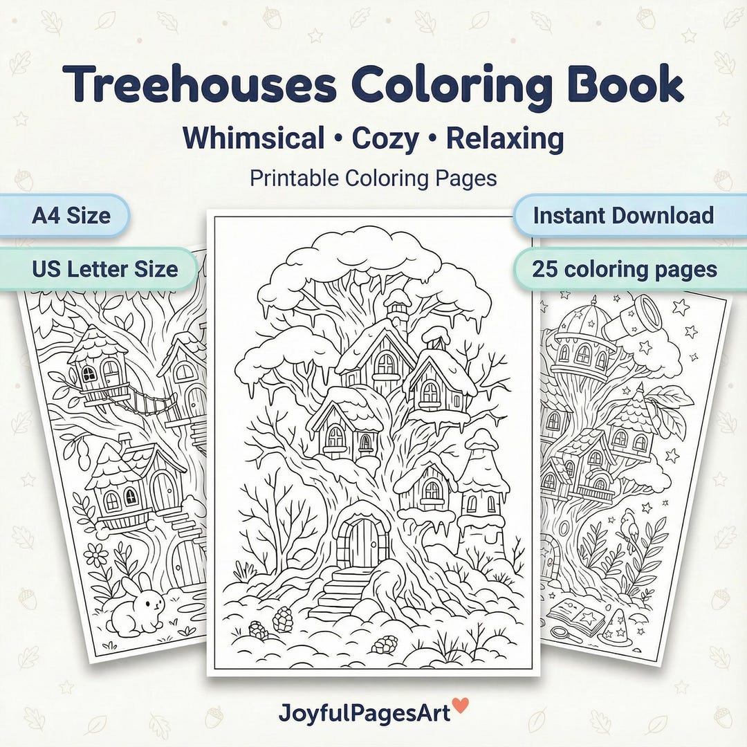 Treehouse Coloring Pages Printable PDF | Whimsical Forest Treehouses ...