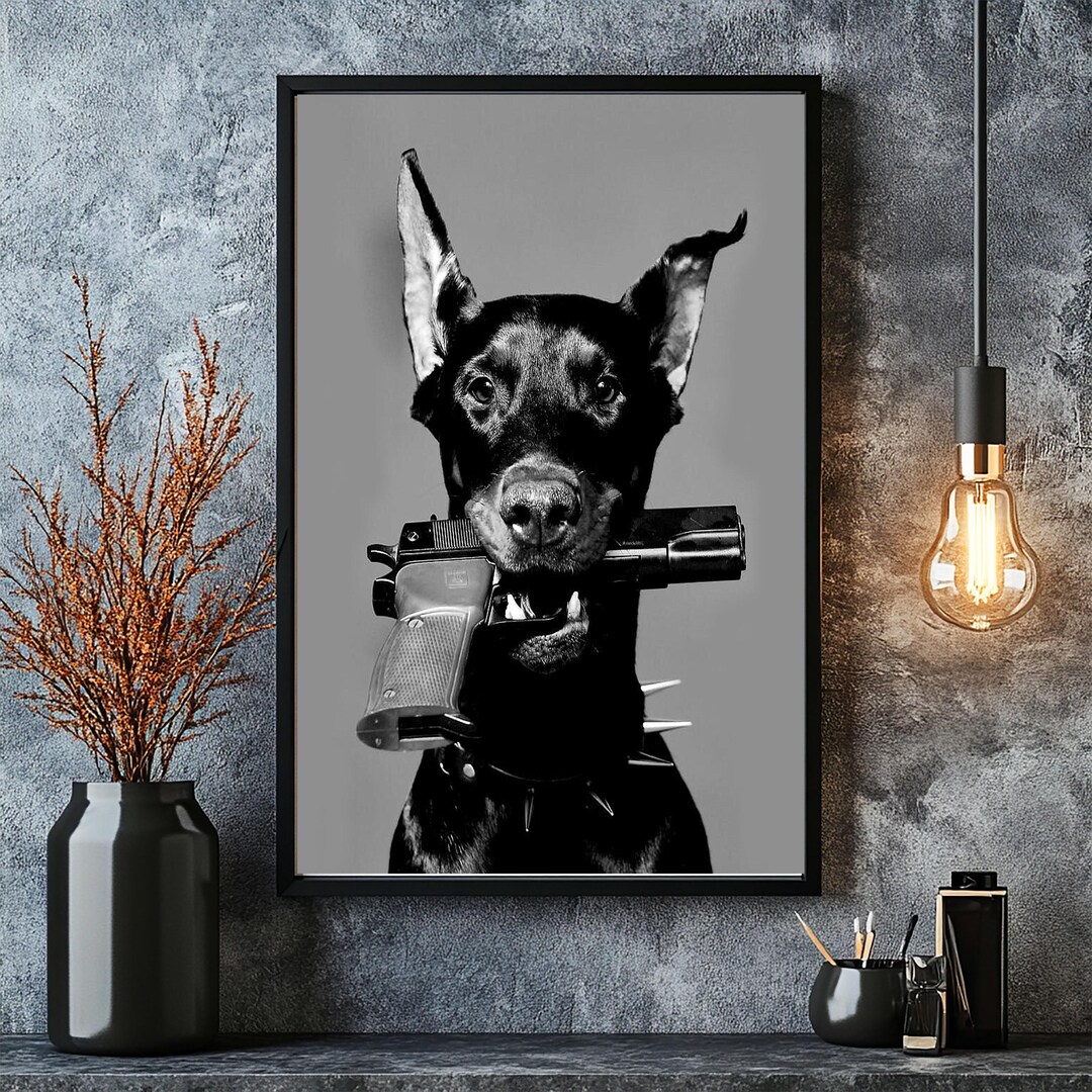 Doberman Gun Poster, Black and White, Digital Download, Luxury Fashion ...