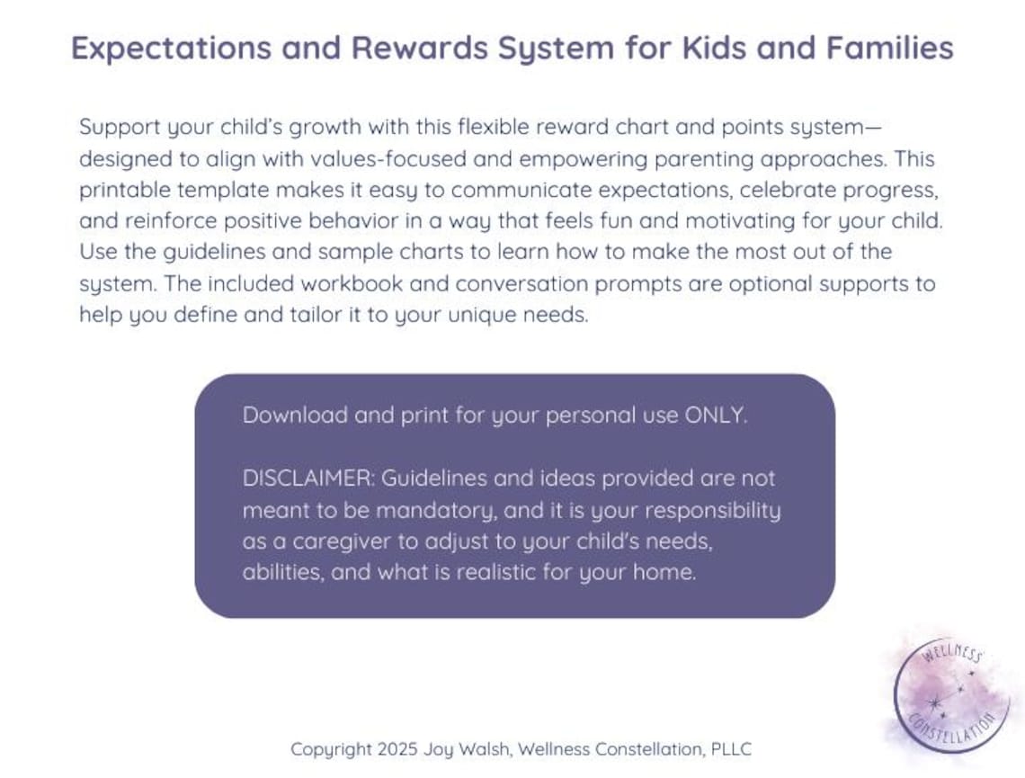 Printable Kids Expectation & Rewards Chart | Includes Usage Guide ...