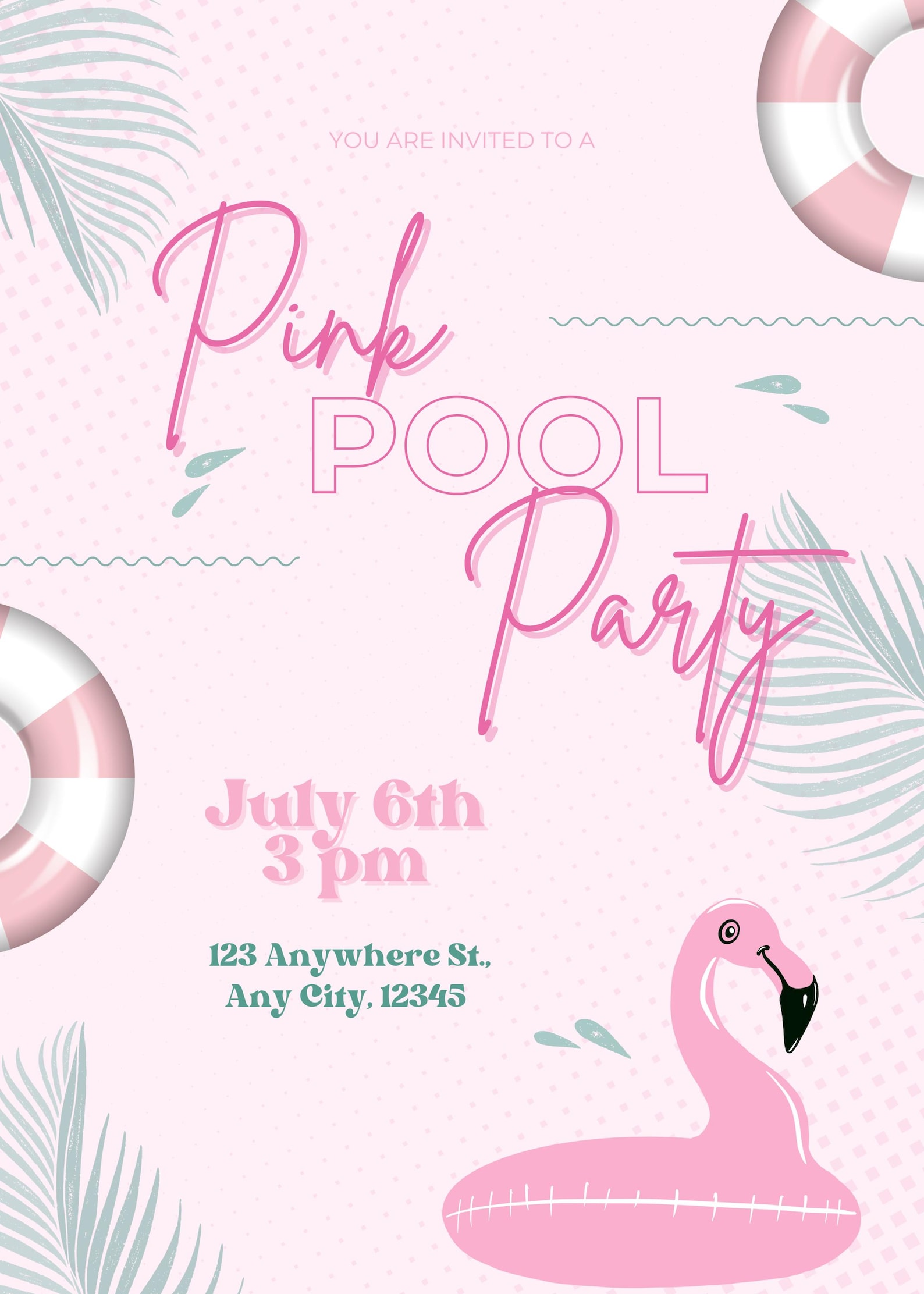 Pink Pool Party Birthday Invitation, Girls Birthday, Editable Template ...