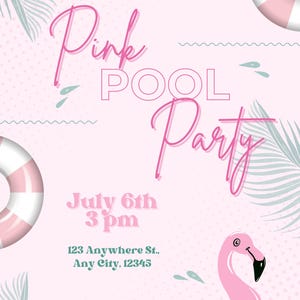 Pink Pool Party Birthday Invitation, Girls Birthday, Editable Template ...
