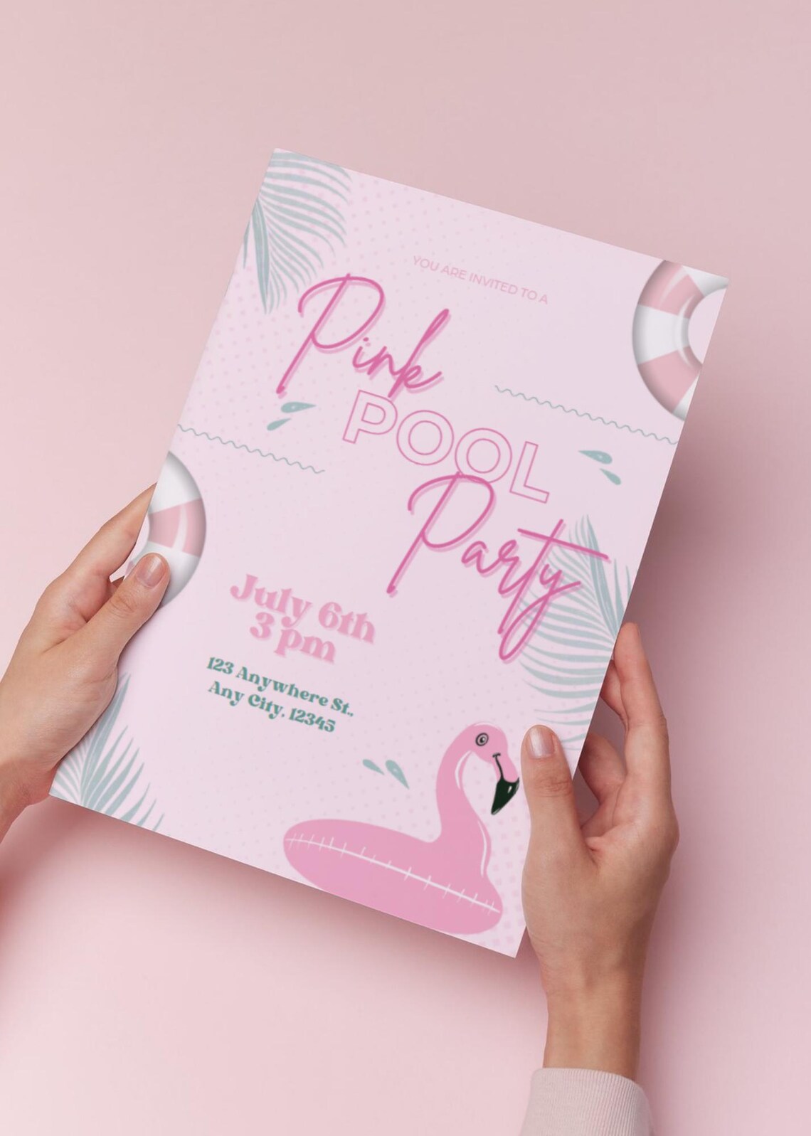 Pink Pool Party Birthday Invitation, Girls Birthday, Editable Template ...
