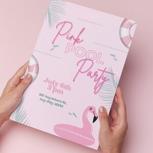 Pink Pool Party Birthday Invitation, Girls Birthday, Editable Template ...