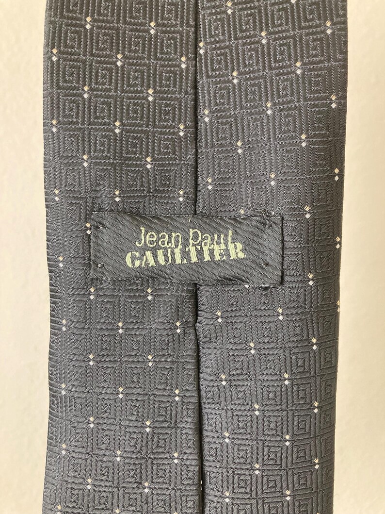 Vintage JEAN PAUL GAULTIER Silk Blend Neck Tie, Black Geometric Pattern ...