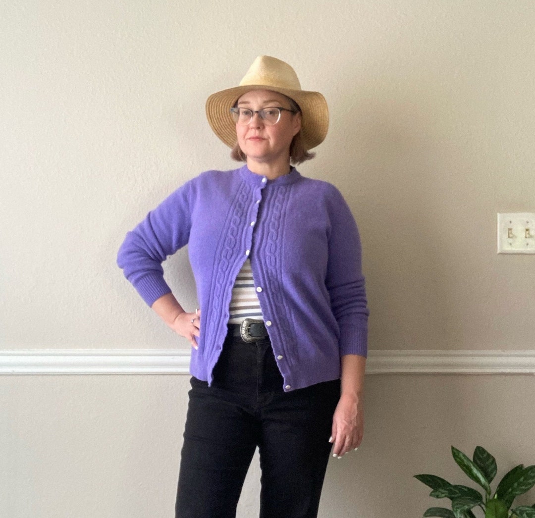 Vintage 60s Extra Large Lavender Wool Cardigan /retro 1960s Cardigan ...