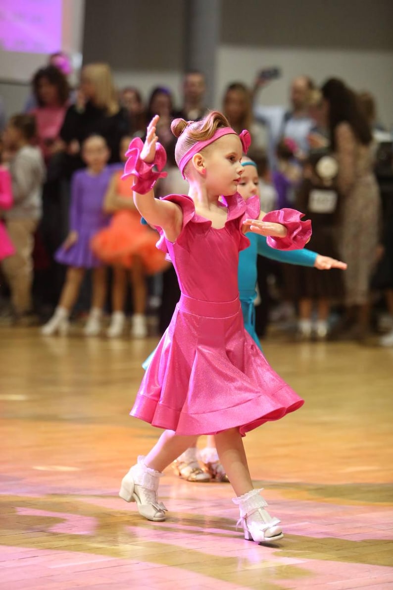 Ballroom Dance Dress – Girls Latin Competition Outfit – Pink Sparkly ...