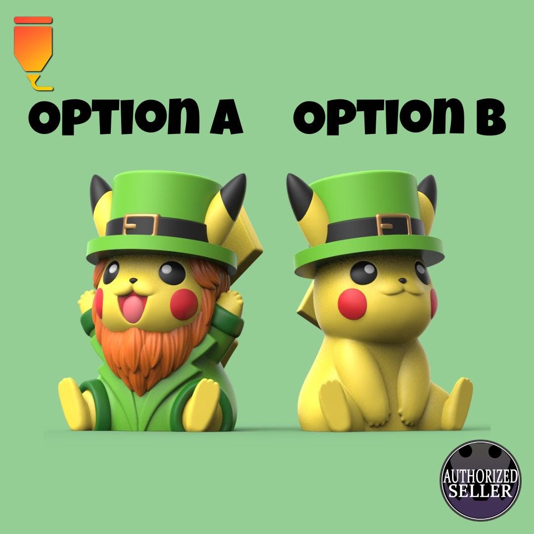 3D Printed Pikachu St. Patrick’s Day Keychain • Lucky Holiday Pokémon ...