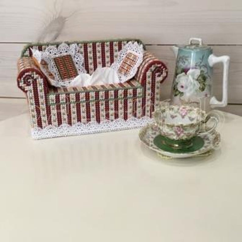 3D Plastic Canvas Pattern PDF Cozy Sofa Tissue Box Cover Cross Stitch ...