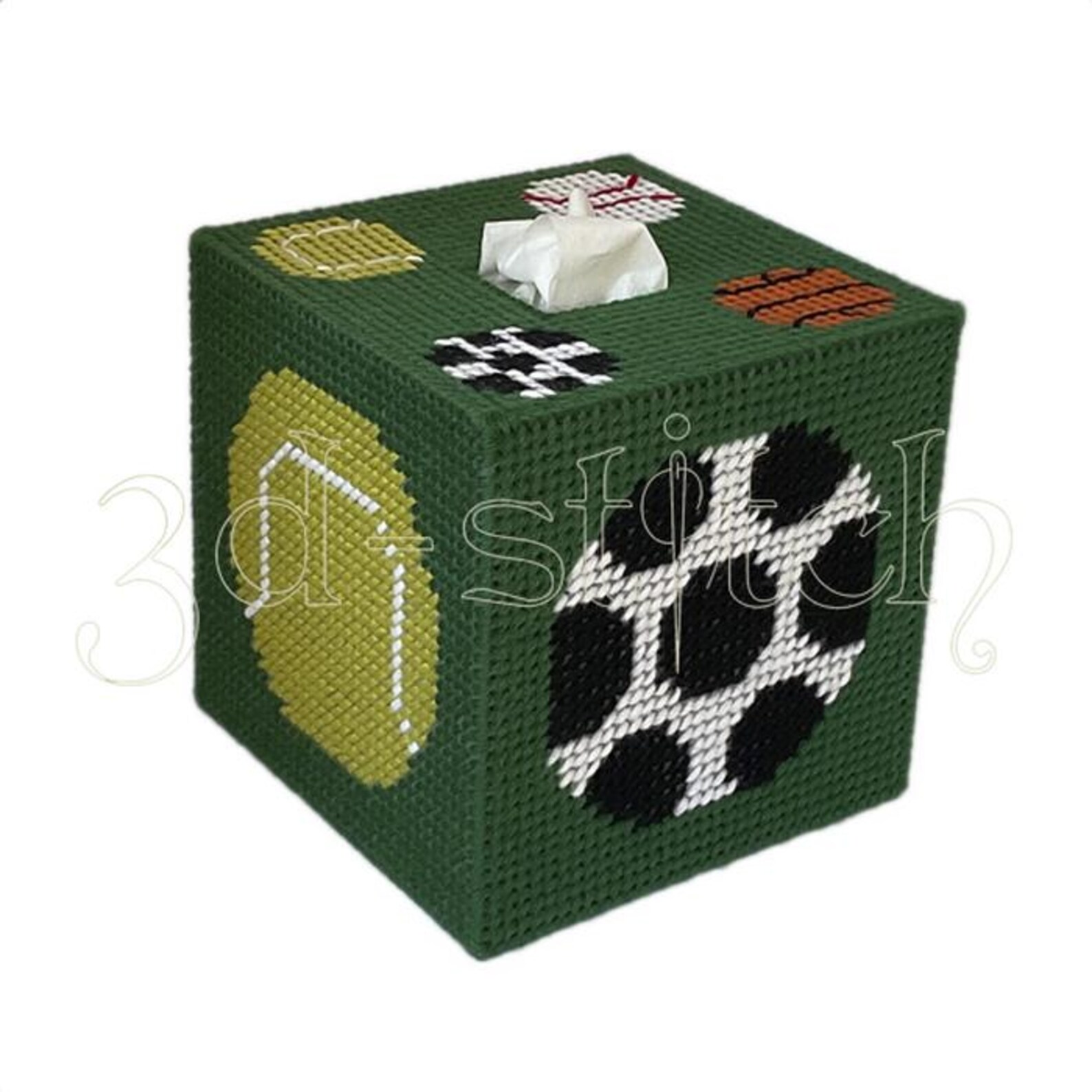 3D Tissue Box Sport Plastic Canvas Pattern: Kids' DIY 3D Embroidery ...