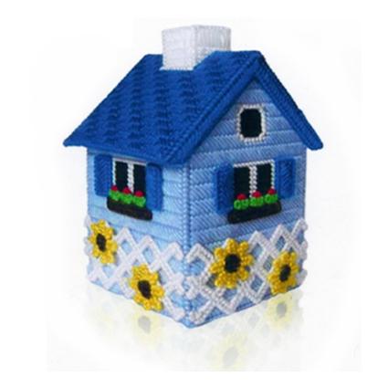 3D Cross Stitch Doll House Pattern: Sunflower House Tissue Box Cover ...