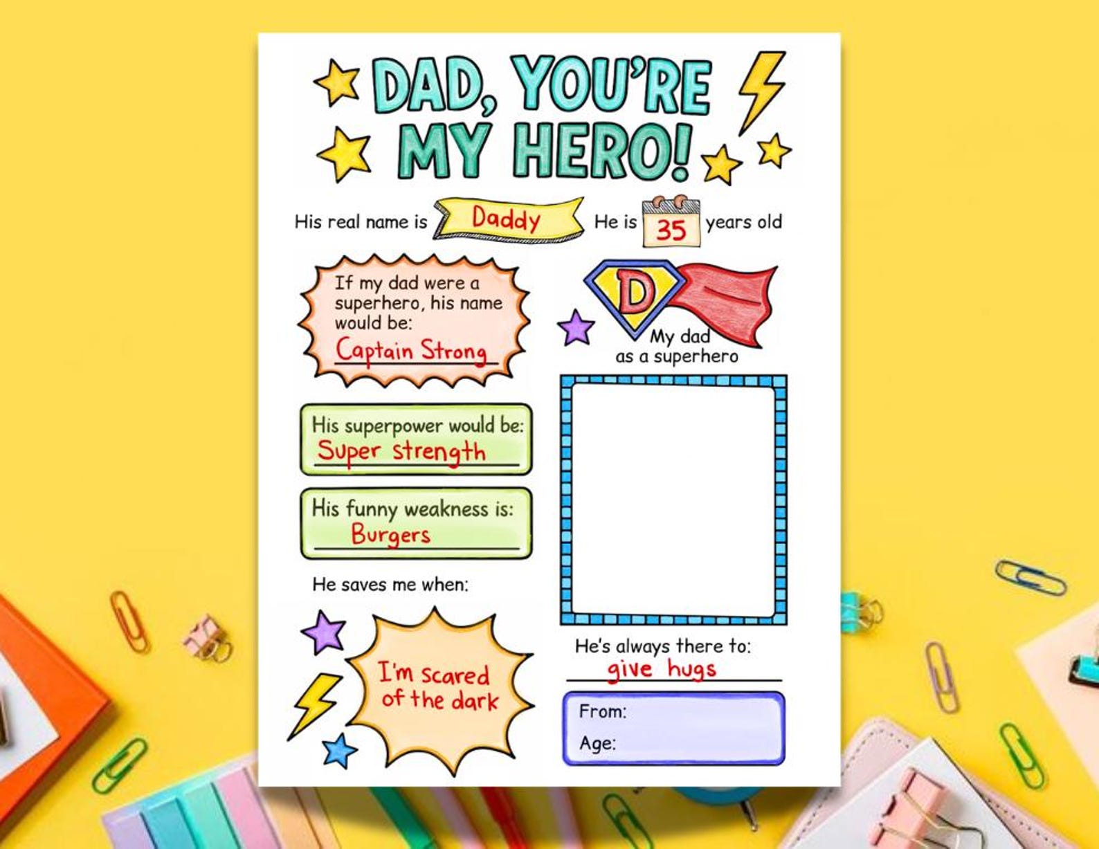 Dad You're My Hero / Printable Father's Day PDF /all About My Dad Fill ...