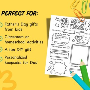 Dad You're My Hero / Printable Father's Day PDF /all About My Dad Fill ...