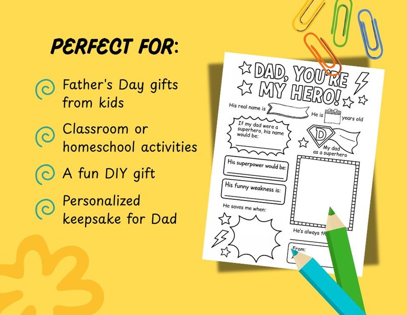 Dad You're My Hero / Printable Father's Day PDF /all About My Dad Fill ...