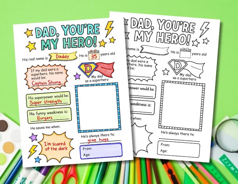 Dad You're My Hero / Printable Father's Day PDF /all About My Dad Fill ...