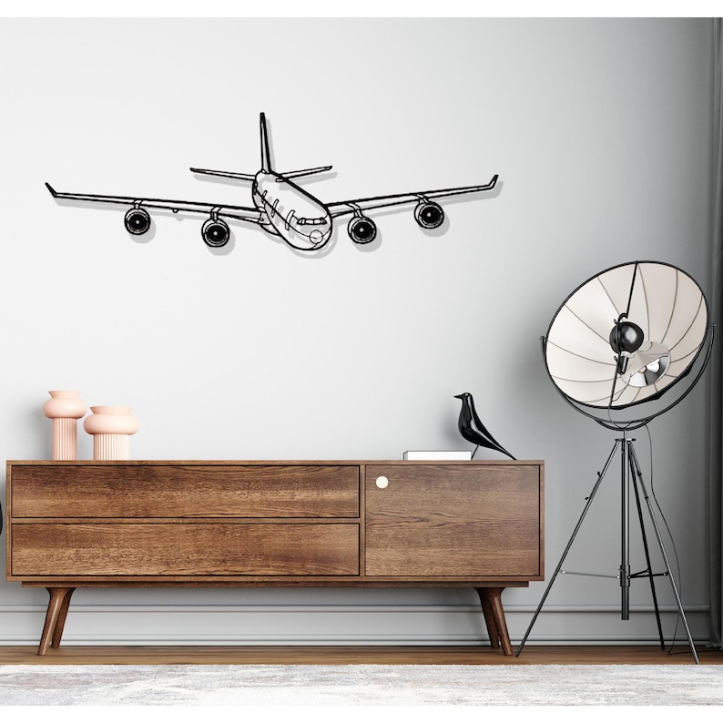 Airbus A340 600 Airplane Metal Wall Art, Airplane Silhouette Wall Decor ...