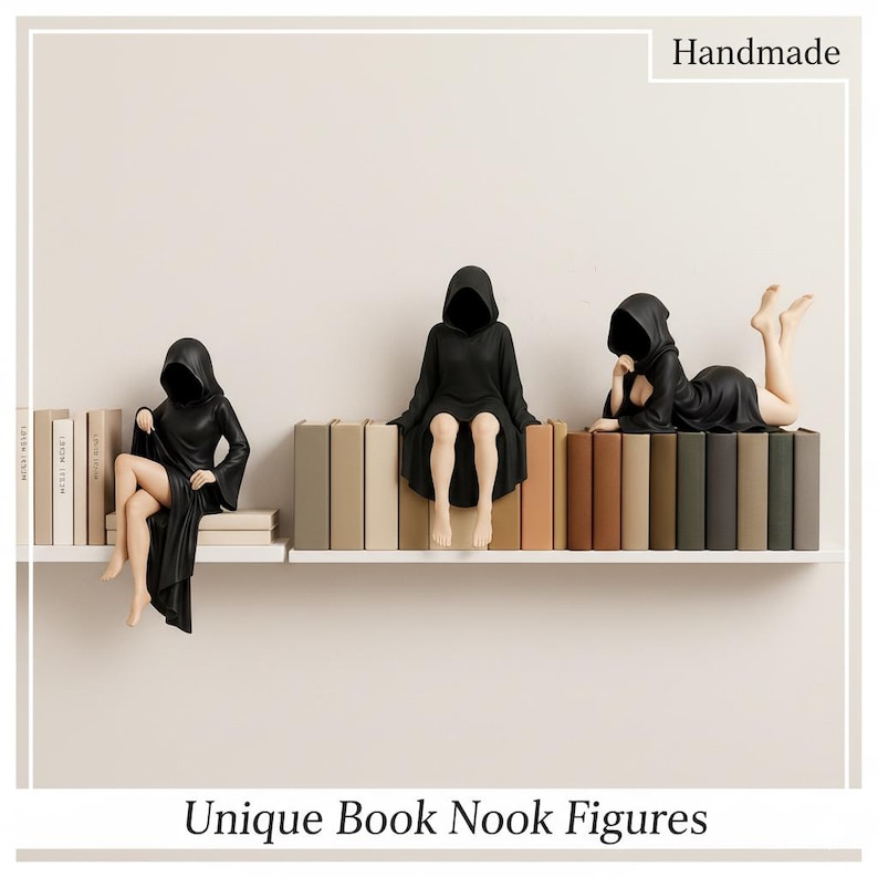 Gothic Faceless Hooded Figurine – Mysterious Sitting Statue for Shelf ...