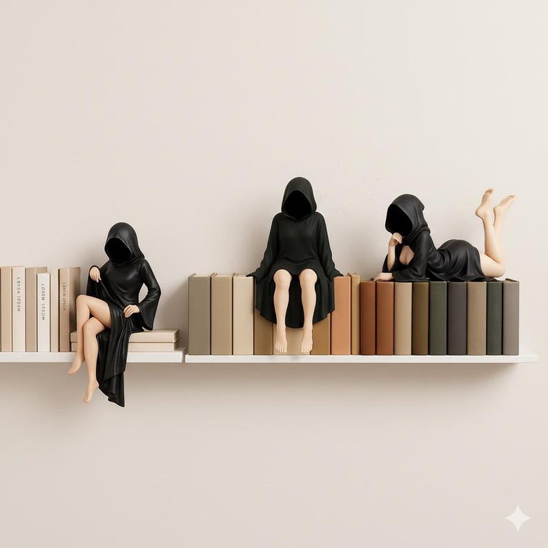 Gothic Faceless Hooded Figurine – Mysterious Sitting Statue for Shelf ...