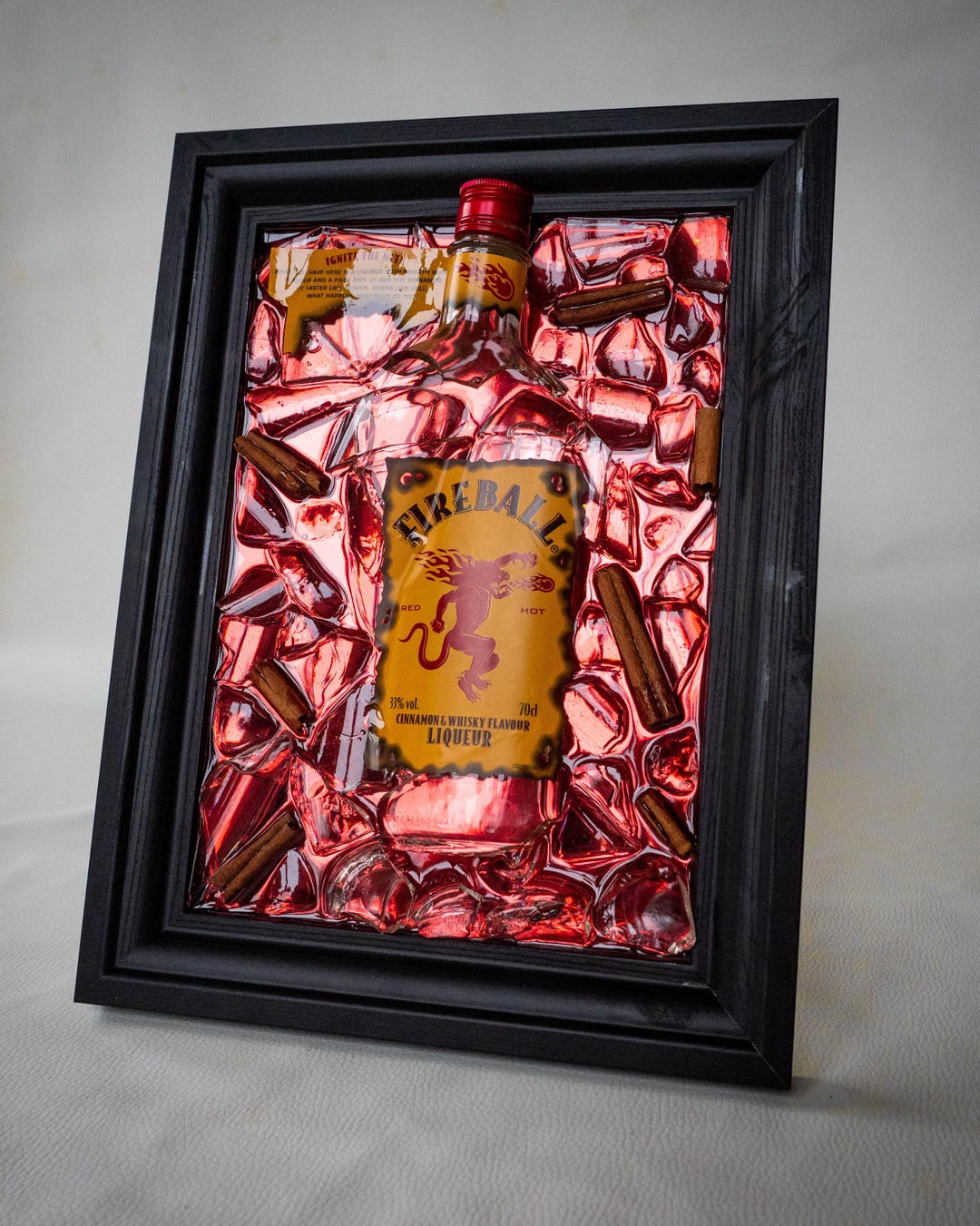 Shattered Fireball Bottle Art – Epoxy Resin Wall Decor in Black Frame ...