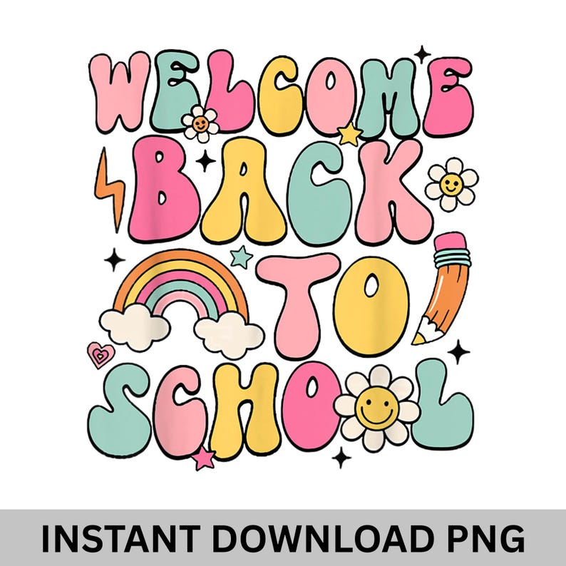 Welcome Back to School PNG SVG – Retro 70s Pastel Sublimation Design ...