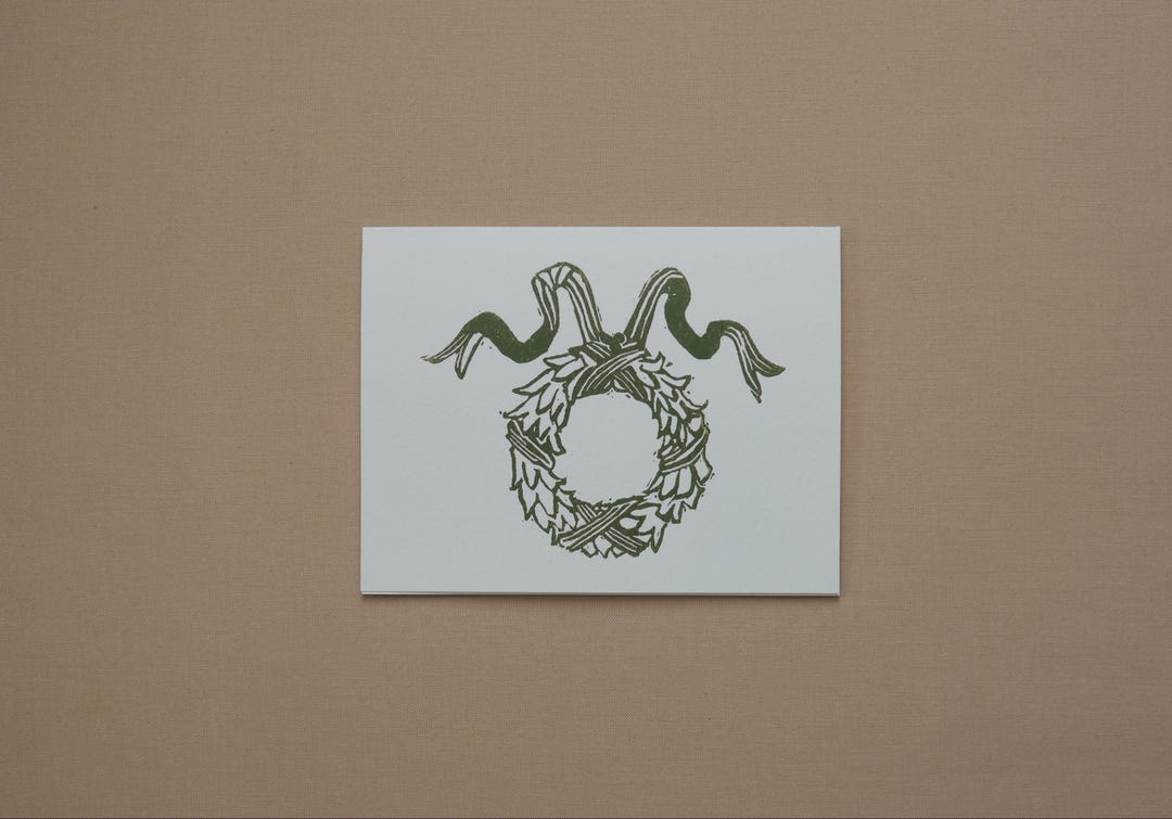 Pack of 5 Christmas Wreath Linocut Greeting Cards - Etsy