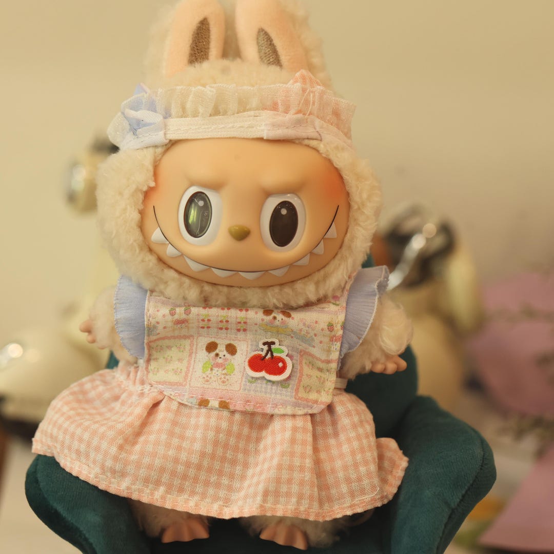 Labubu Handmade Doll Clothes, Pink Gingham Dress, Labubu Macaron Outfit ...