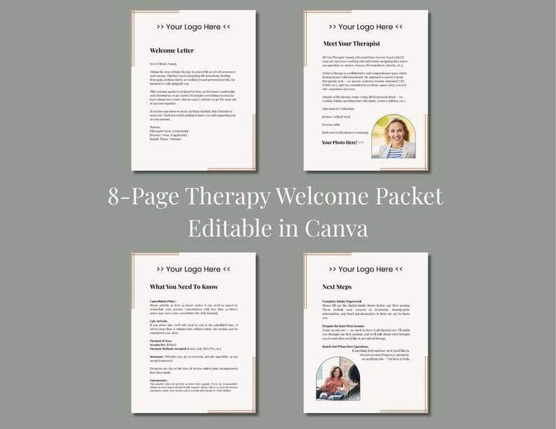 Therapy Welcome Packet – Editable Canva Template | 8-page Client Intake ...