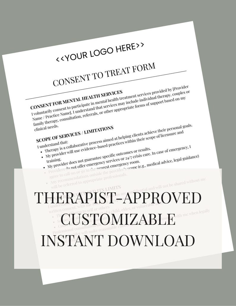 Consent to Treatment Form – Editable Canva Template | Therapist Counseling Consent | Mental ...