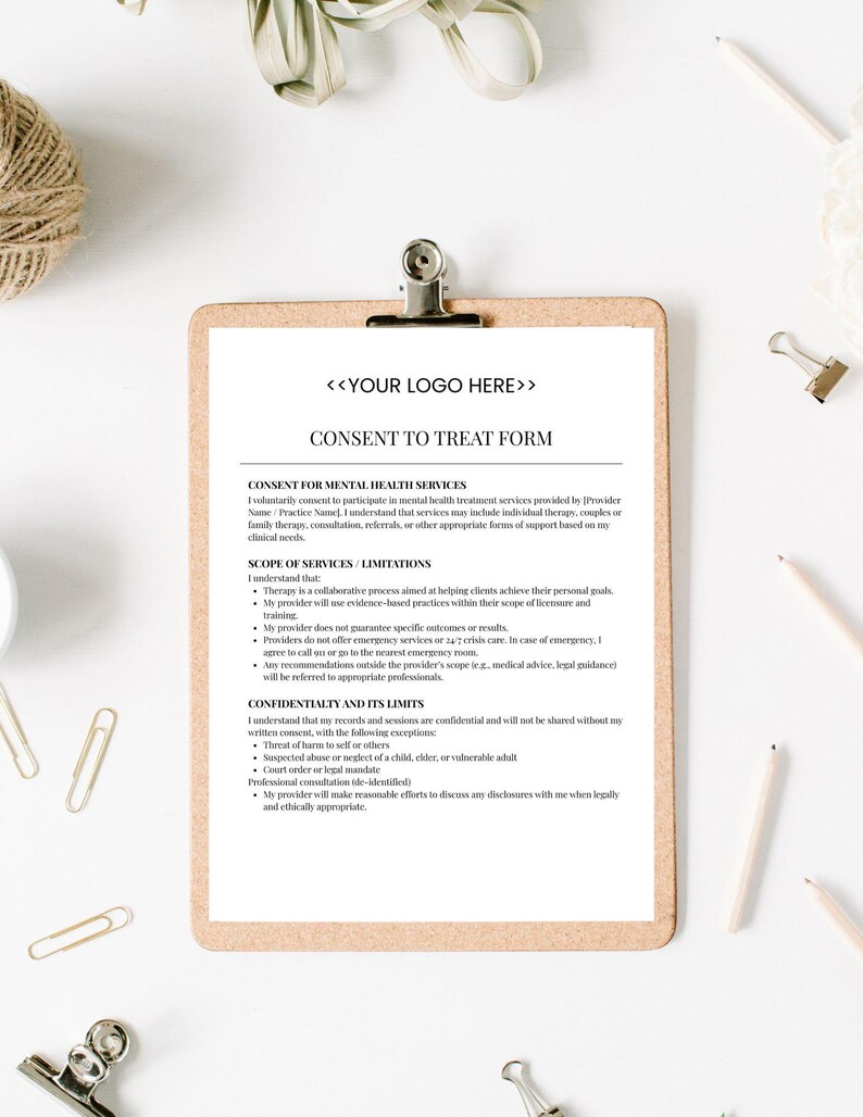 Consent to Treatment Form – Editable Canva Template | Therapist ...