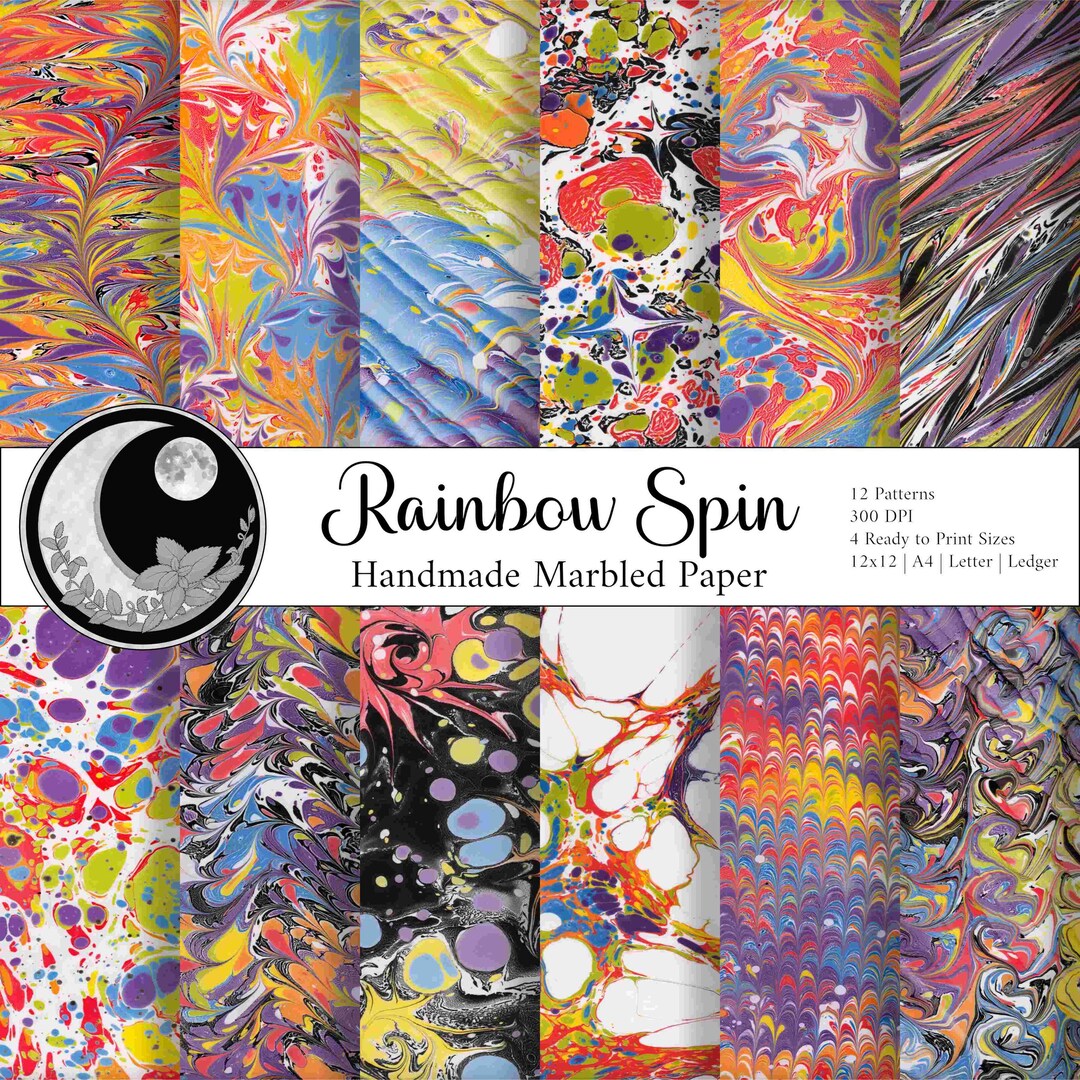 Marble Paper Pack - 'rainbow Spin' Printable Bundle for Scrapbooking ...