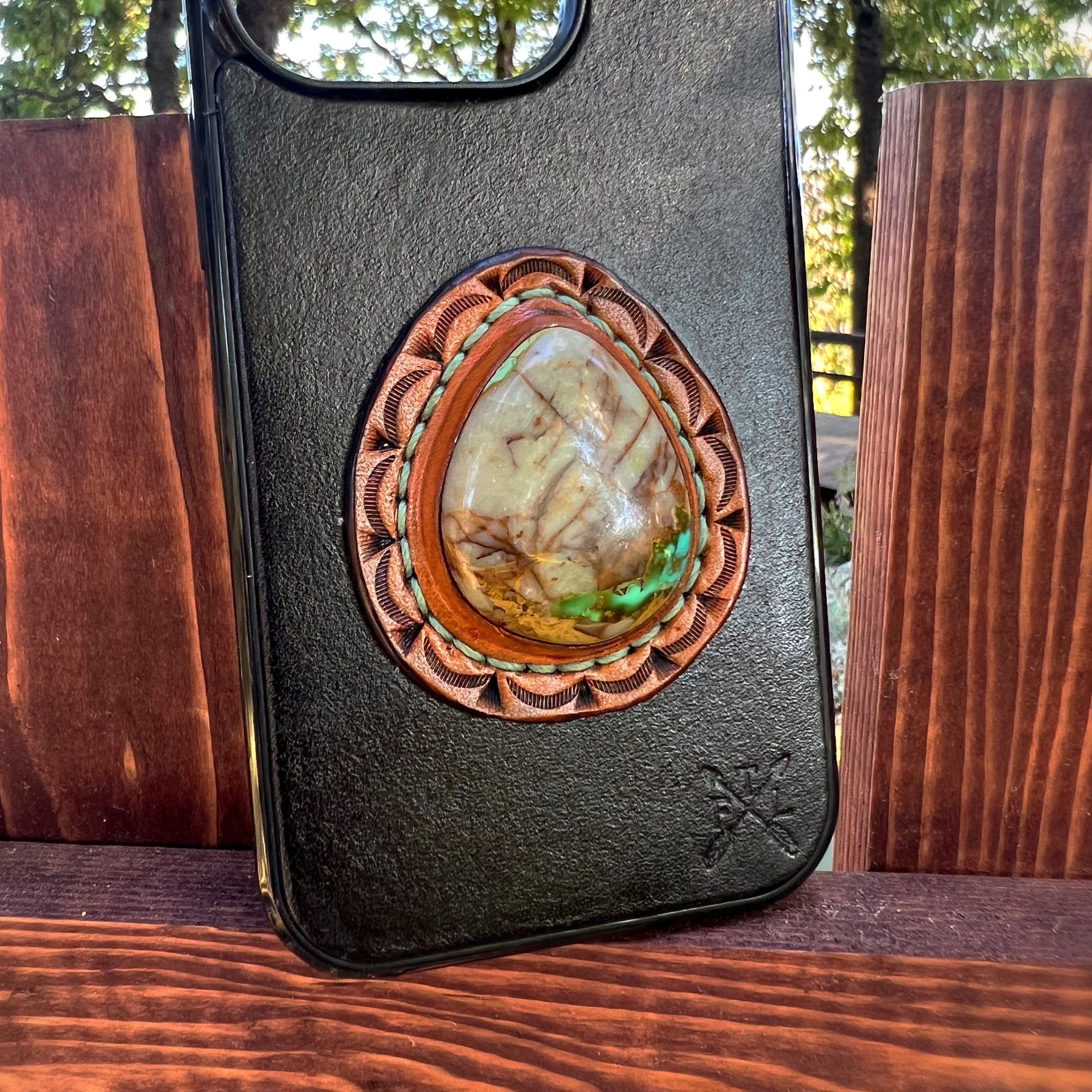 Tooled Leather & Royston Turquoise Inlay iPhone 13 Pro Case - Etsy