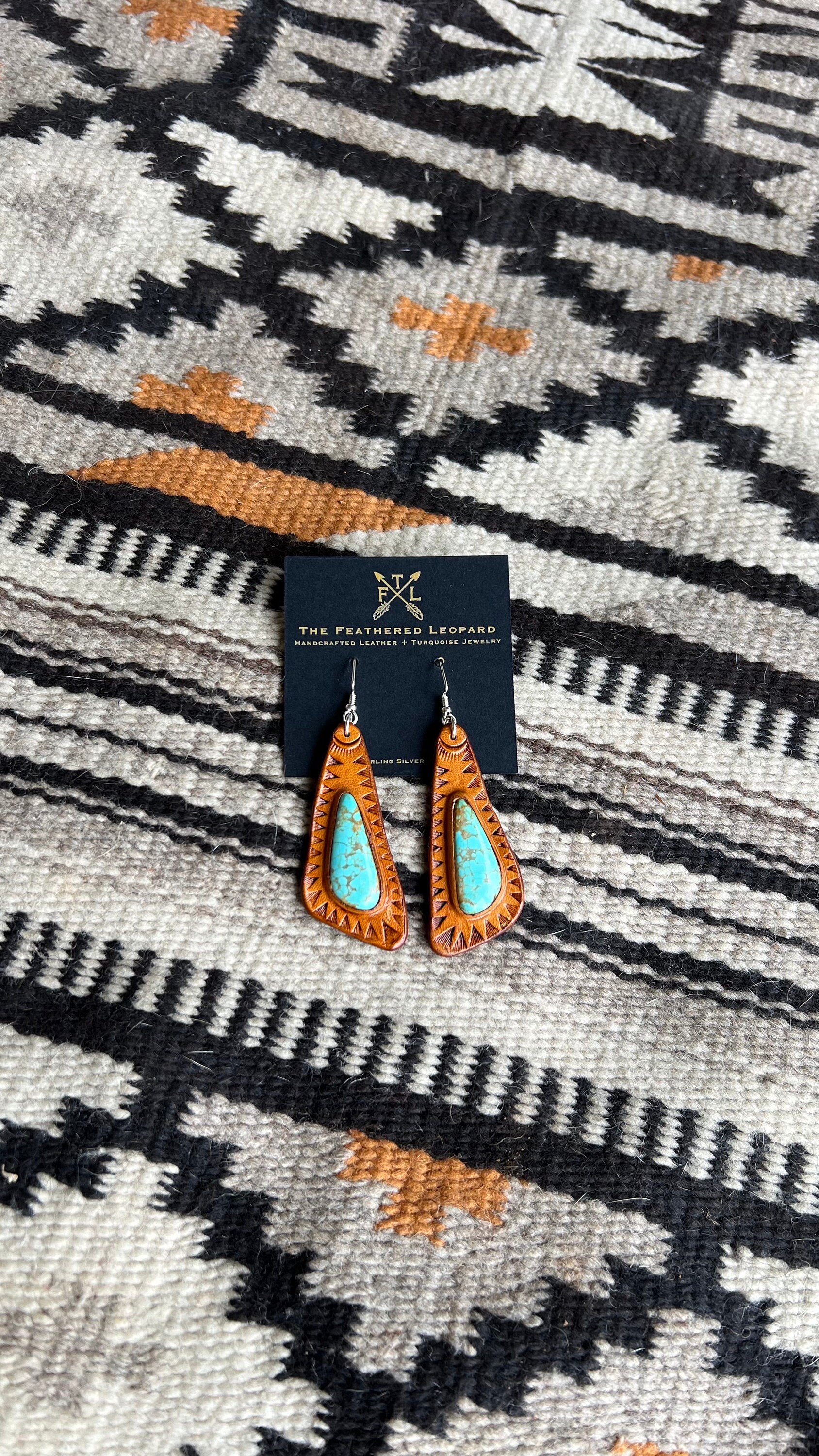 No 8 Turquoise Inlay Antiqued Tan Leather Earrings - Etsy