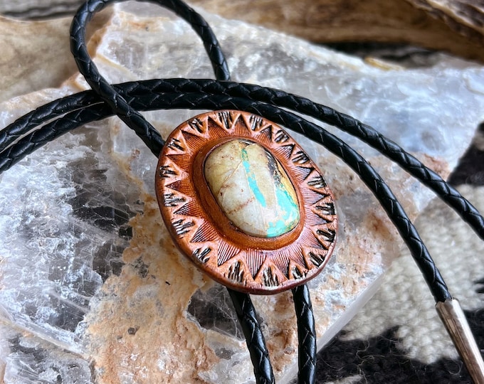35ct Royston Ribbon Turquoise Inlay With Tan Leather Concho - Etsy