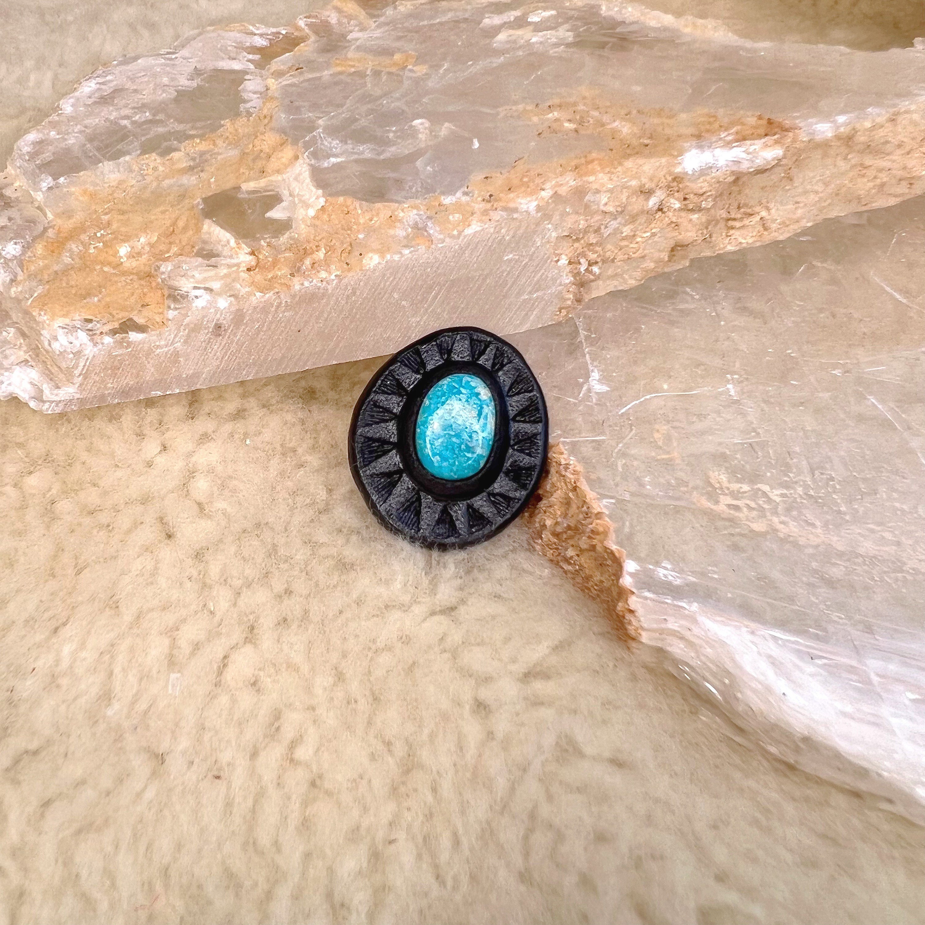 Kingman Turquoise Black Leather Inlay Concho - Etsy