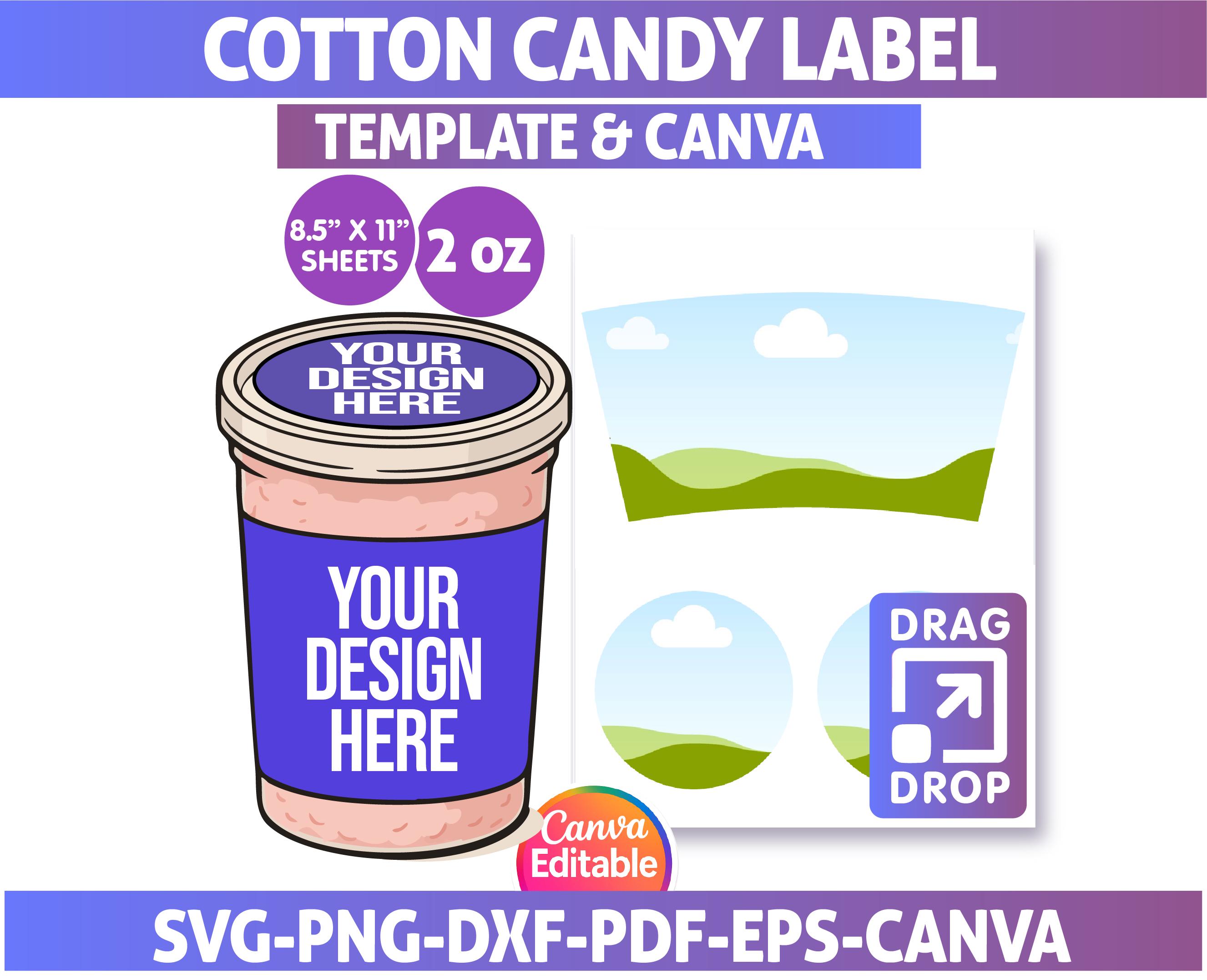 Cotton Candy Label Template: 2oz Jar, Full Wrap (canva Editable ...