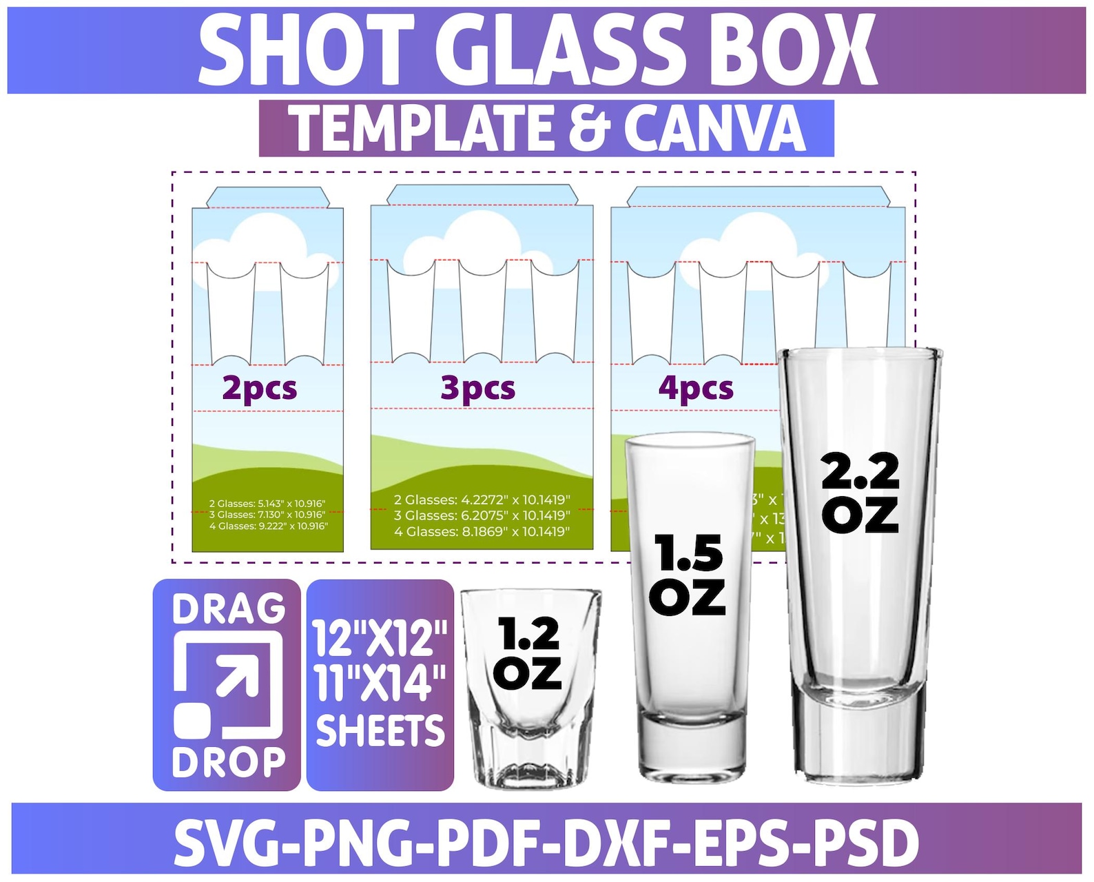 Shot Glass Box Template SVG: 2, 3, 4 Glass Holder (PDF Cut Files) - Etsy