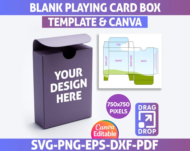 Blank Playing Card Box Template Svg, Poker Card Box Template, DIY ...