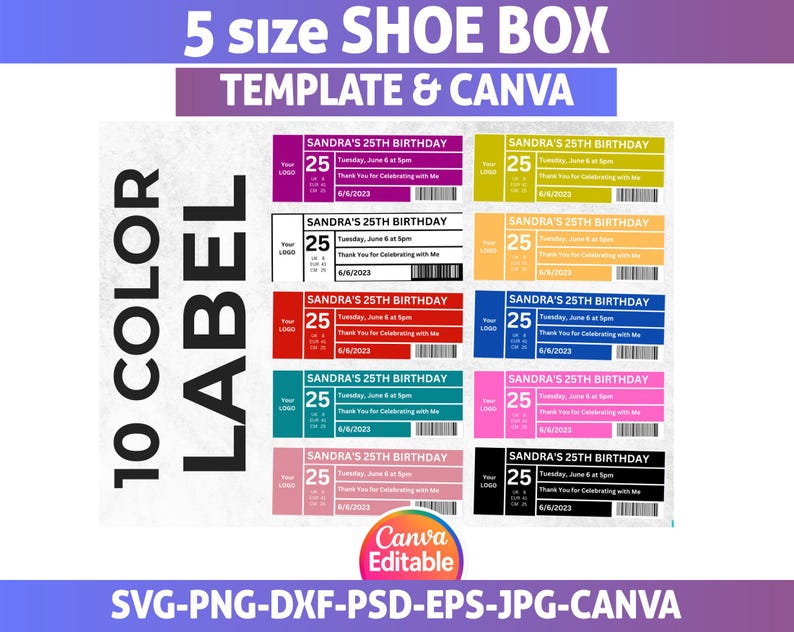 Shoe Box Template Bundle: SVG, PNG, PDF, Canva - 5 Sizes - Etsy