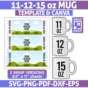 11oz, 12oz, 15oz Mug Template, Full Wrap Mug Templates, Mug Template ...