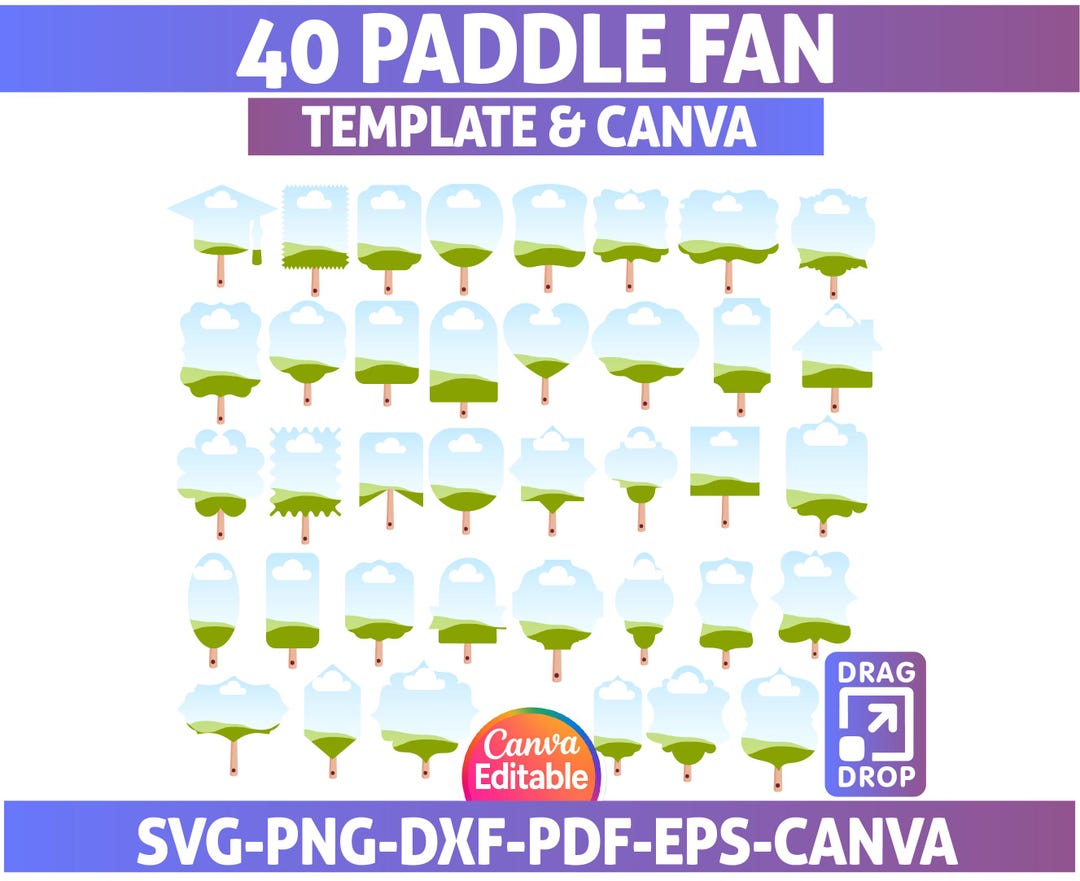 Paddle Fan Template SVG Bundle: 40 Unique Hand Fan Shapes (digital ...