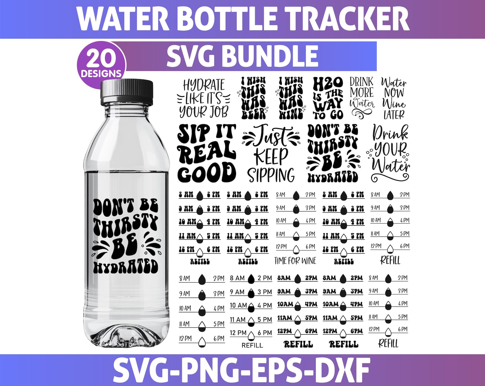Hydration Tracker SVG Bundle: Water Bottle Stickers, Motivational ...