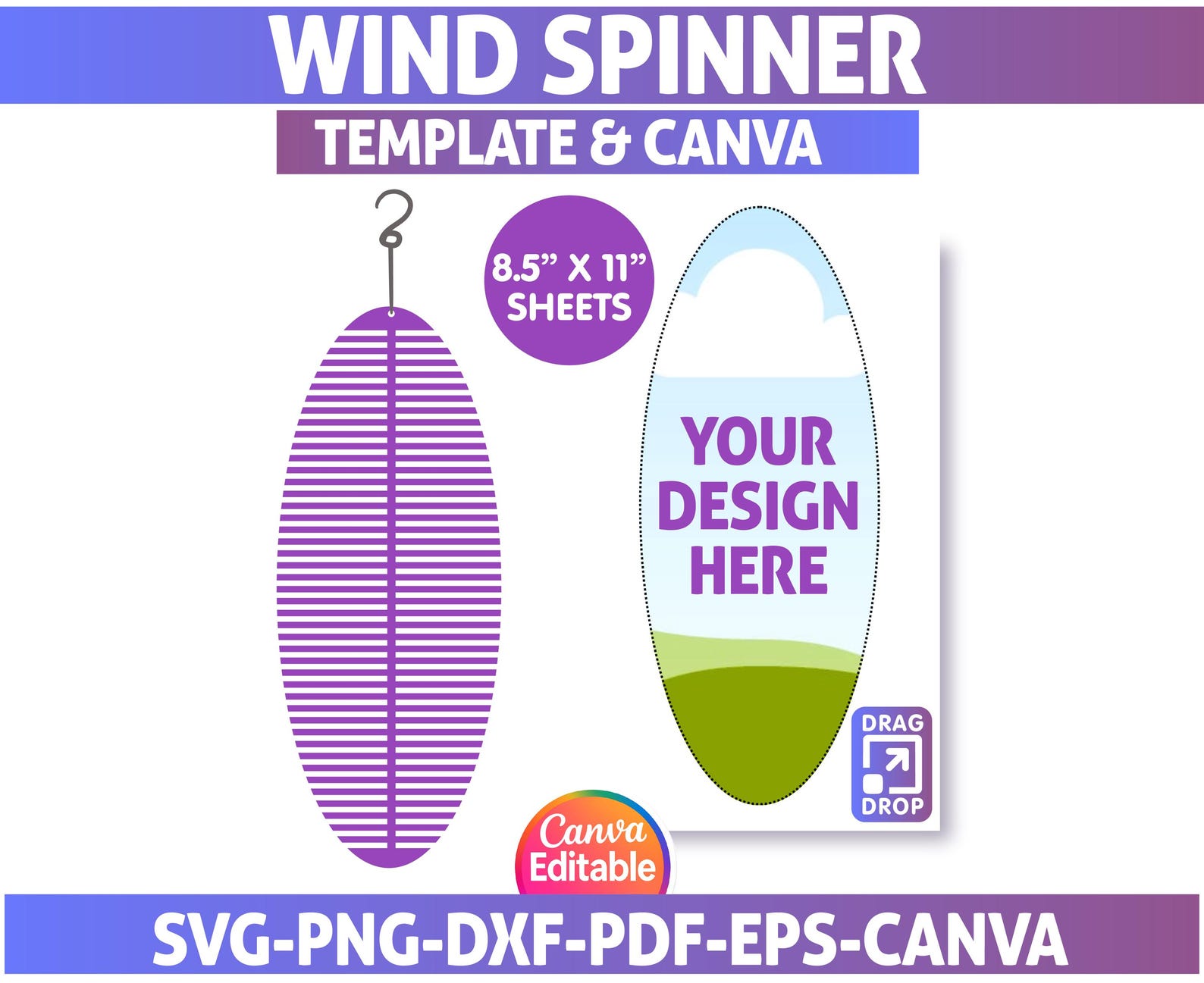Oval Wind Spinner Template: Editable Canva Design, SVG, Laser Cut File ...
