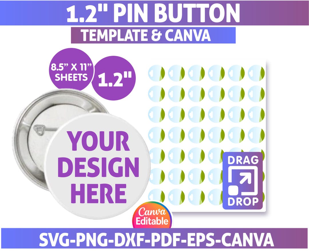 Canva Button Pin Template Bundle: 1.2" Editable Badge Design (digital ...