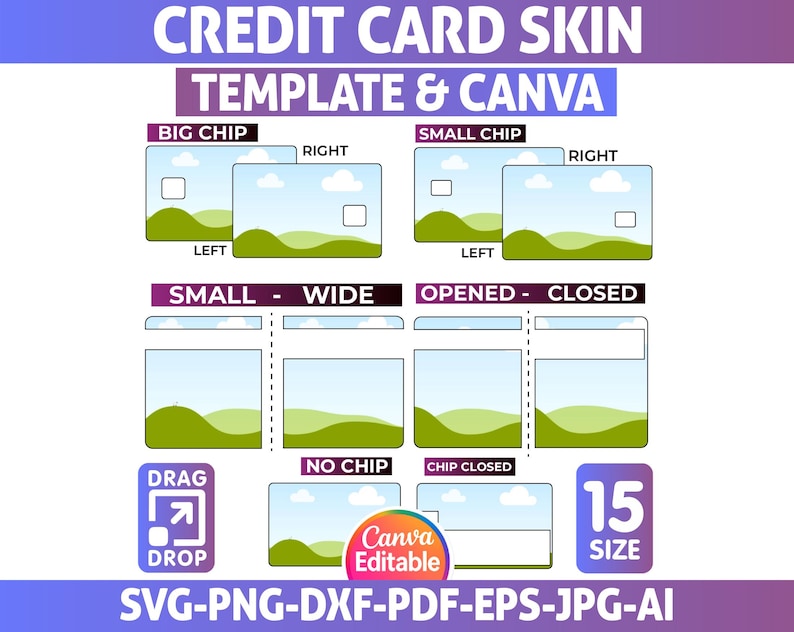 Credit Card Skin Template Bundle: SVG, PNG, Canva Editable - Etsy