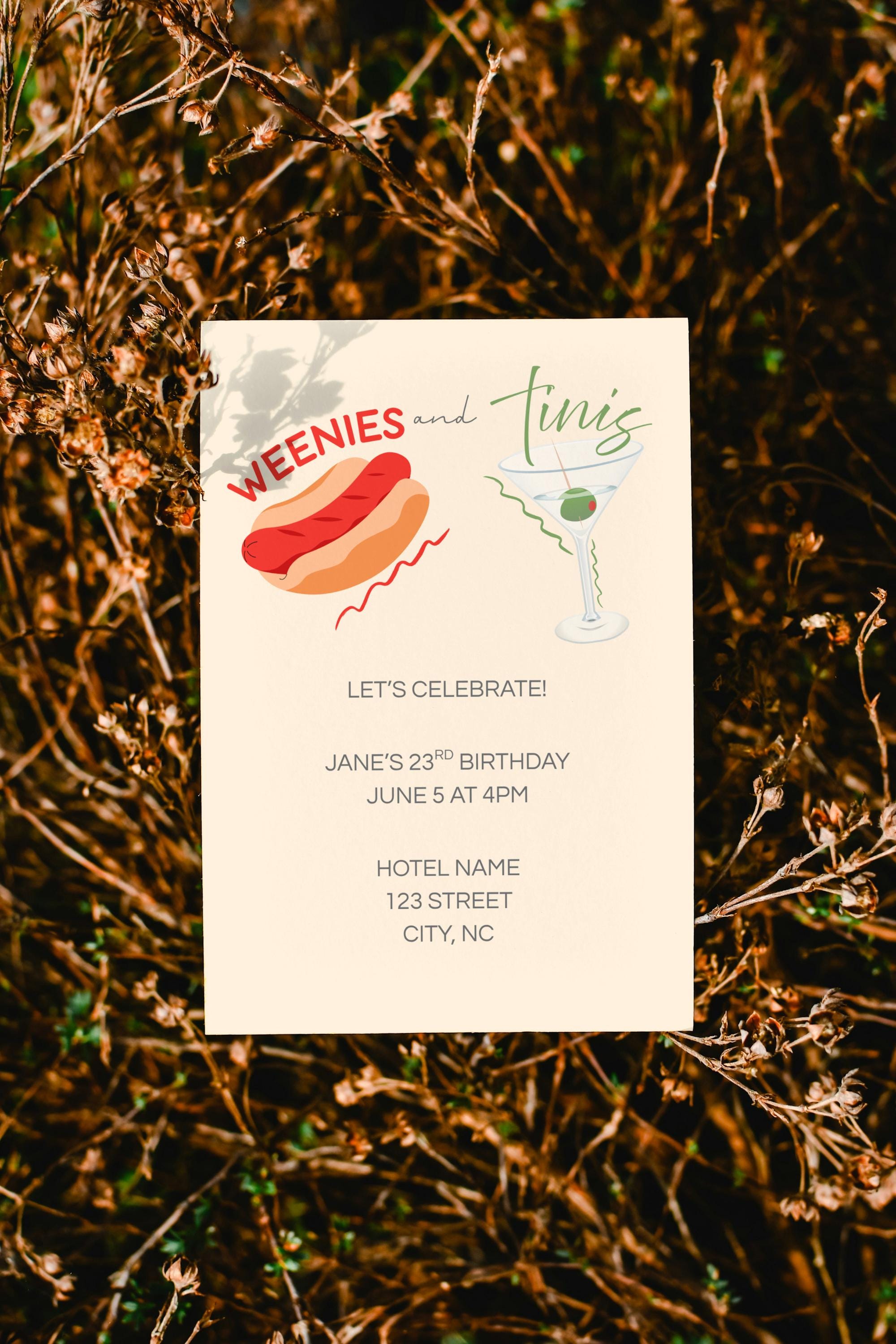 Weenies and Tinis Birthday Invitation | Adult Party, Canva Editable ...