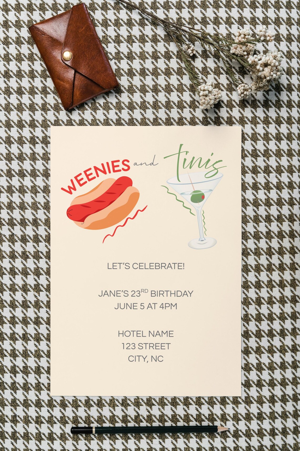 Weenies and Tinis Birthday Invitation | Adult Party, Canva Editable ...