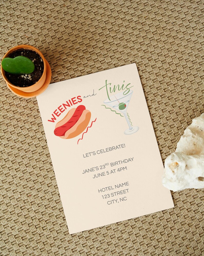 Weenies and Tinis Birthday Invitation | Adult Party, Canva Editable ...