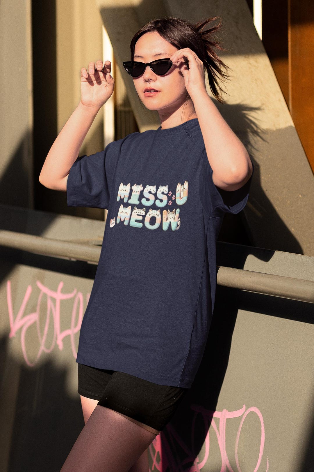 Mess U Meow T-shirt | Adorable Pastel Cat Lettering, Oversized Box Tee ...